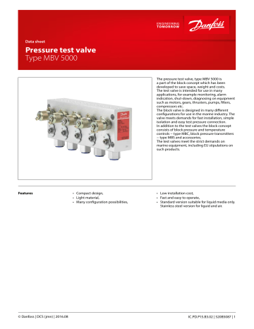 Danfoss Pressure test valve, type MBV 5000 Data Sheet | Manualzz