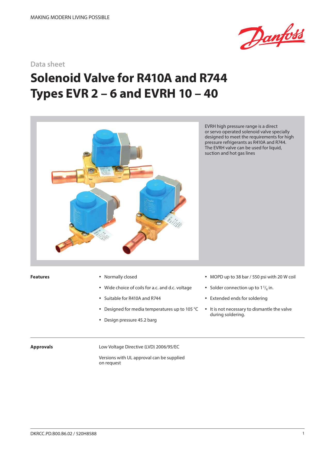 Danfoss Solenoid valves R410A & R744 (CO2), EVR 26 and EVRH 1040 ...