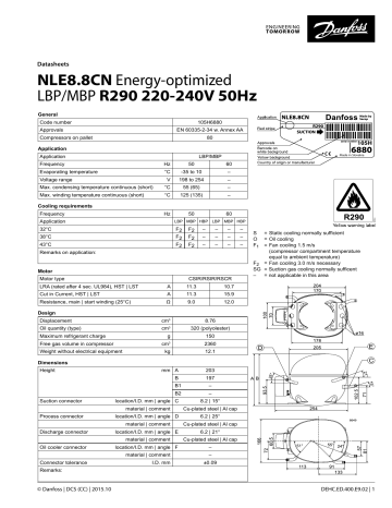 Danfoss NLE8.8CN Energy-optimized LBP/MBP Compressor R290 220-240V 50Hz ...