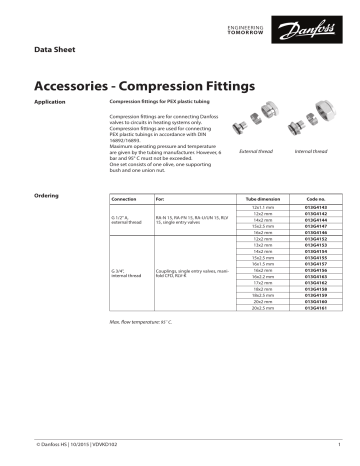 Danfoss Compression fittings Data Sheet | Manualzz