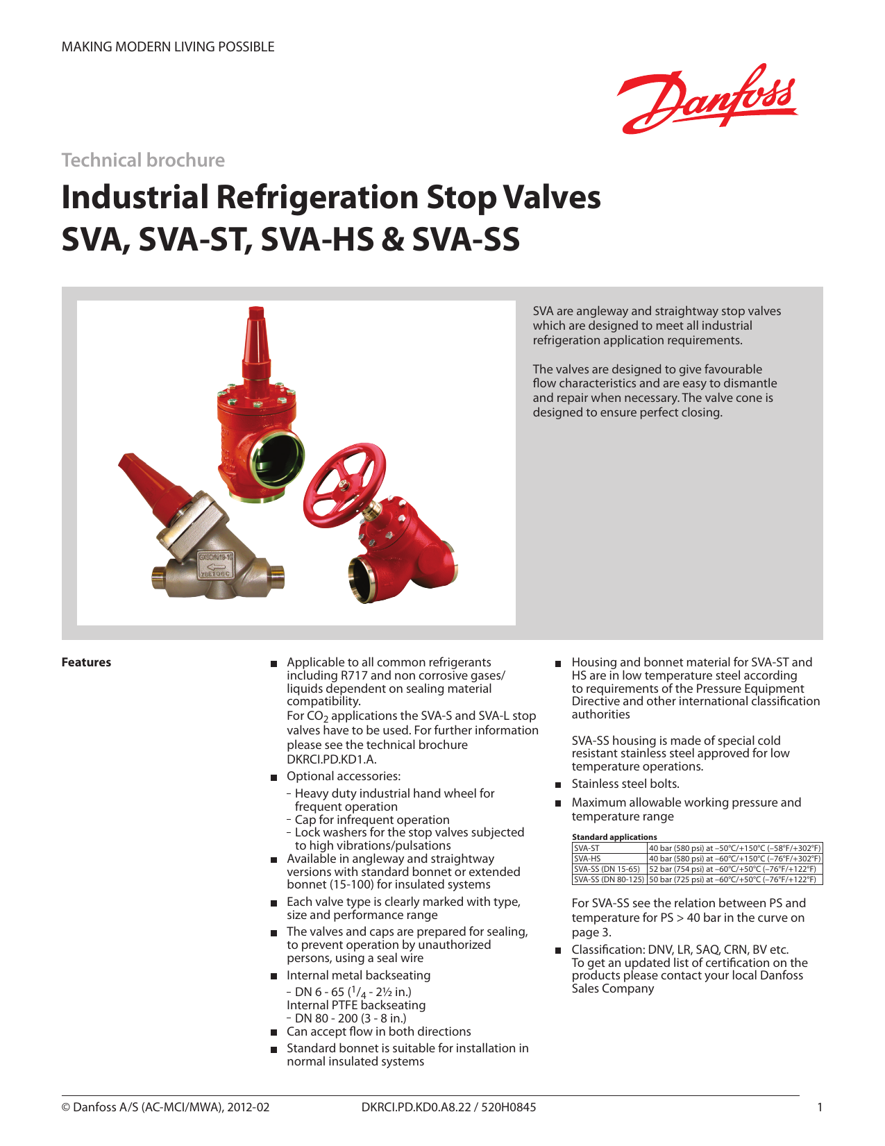 Danfoss Stop valves for industrial refrigeration, type SVA, SVA-ST, SVA ...