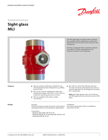 Danfoss Sight glass, type MLI Data Sheet | Manualzz