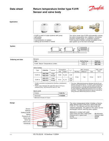 Danfoss Return temperature limiter type FJVR Data Sheet | Manualzz