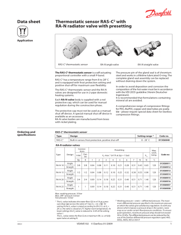 Danfoss Thermostatic sensor RAS-C2 Data Sheet | Manualzz