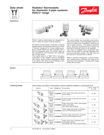 Danfoss Radiator Thermostats RAS-C2 range Data Sheet | Manualzz