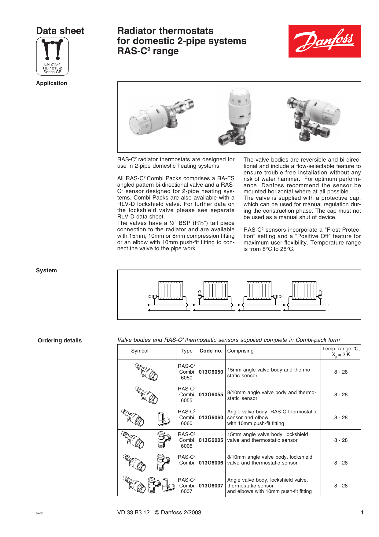 Danfoss Radiator Thermostats RAS-C2 range Datasheet | Manualzz