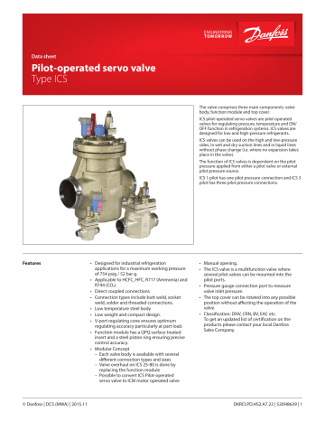Danfoss Pilot-operated servo valve, type ICS Data Sheet | Manualzz