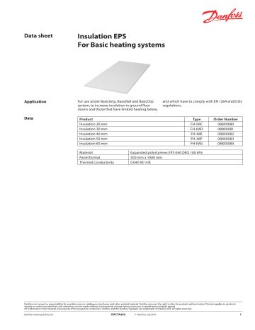 Danfoss Insulation EPS for Basic heating systems Data Sheet | Manualzz