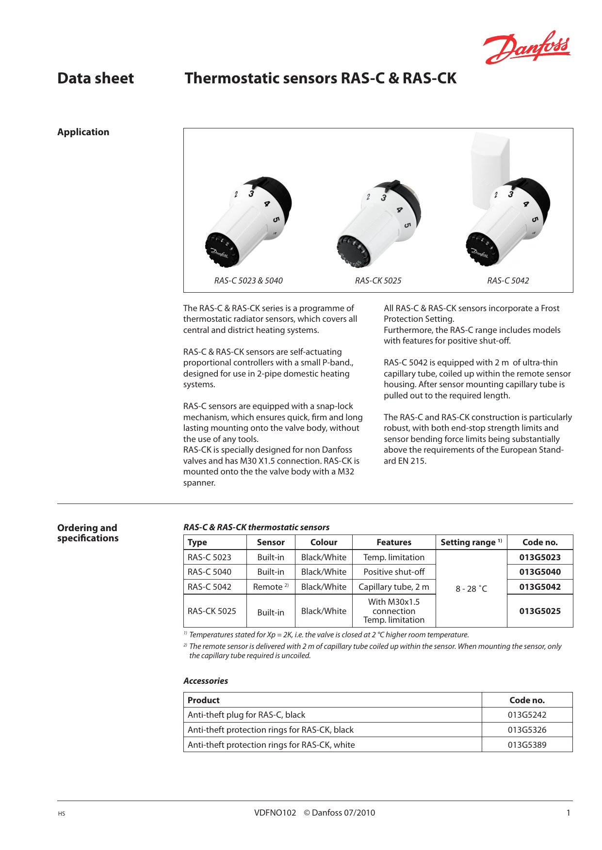 Danfoss Thermostatic Sensors RAS-C & RAS-CK Datasheet | Manualzz