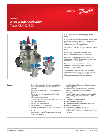 Danfoss 2-step solenoid valve, ICLX 32-150 Data Sheet | Manualzz