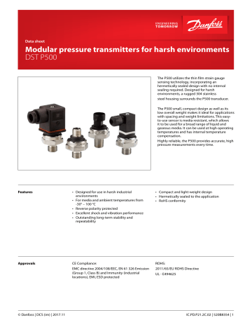 Danfoss DST P500 and P550 pressure transmitters Data Sheet | Manualzz