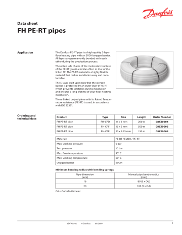 Danfoss FH PE-RT pipes Data Sheet | Manualzz