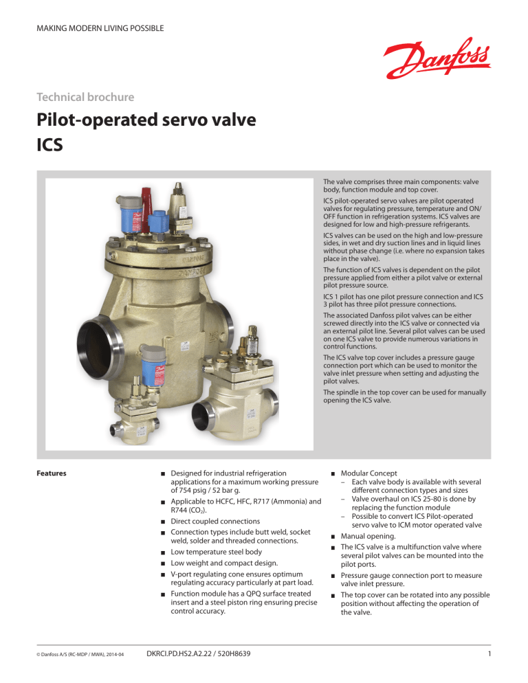 Danfoss Pilot controlled servo valves, type ICS Datasheet | Manualzz