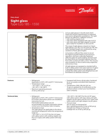Danfoss Sight glass, LLG 185 - 1550 Data Sheet | Manualzz