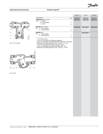Danfoss FA strainers Data Sheet | Manualzz
