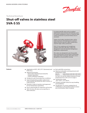 Danfoss Stop valves in stainless steel - SVA-S SS Data Sheet | Manualzz