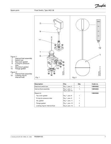 Danfoss Float switch, type AKS 38 Data Sheet | Manualzz