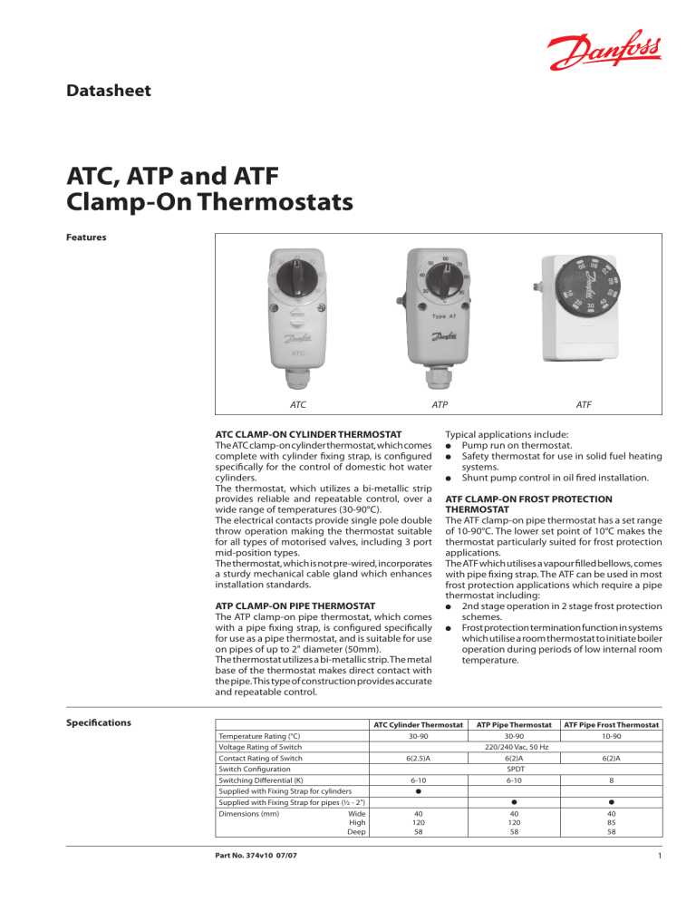 Danfoss Cylinder, Pipe, Frost and Immersion Thermostats Datasheet ...