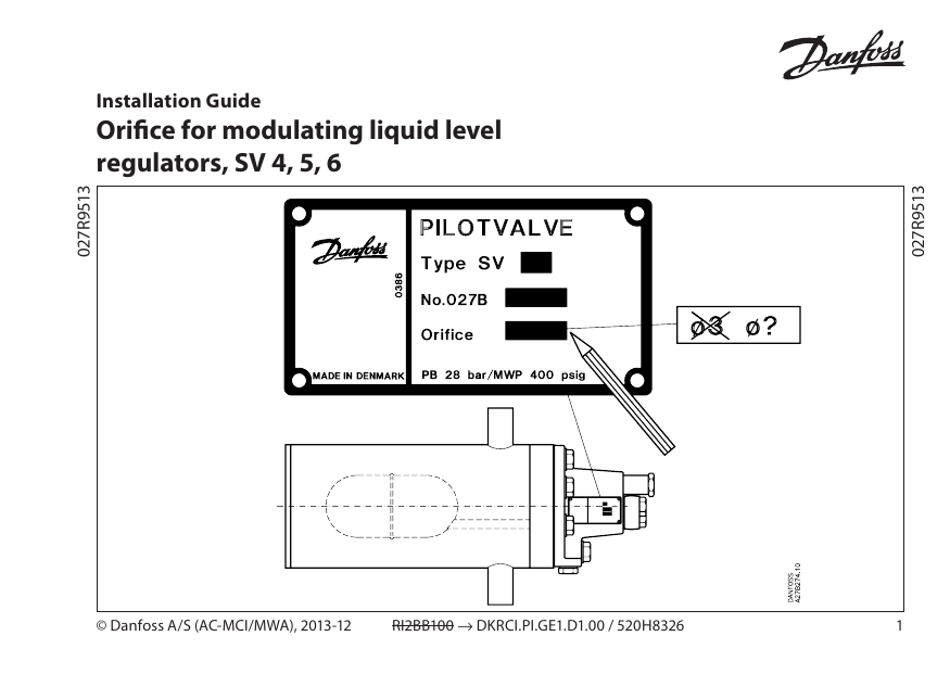 Danfoss SV 4, 5, 6 Orifice Installation guide | Manualzz