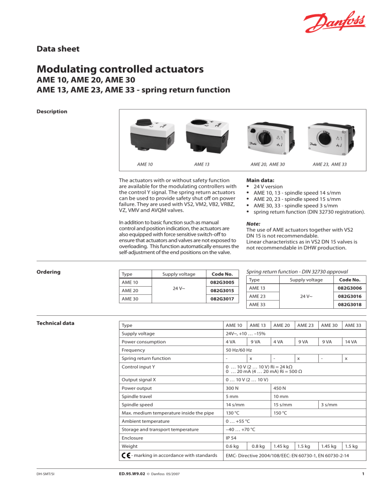 Danfoss AME 10/20/30, AME 13/23/33 Datasheet | Manualzz