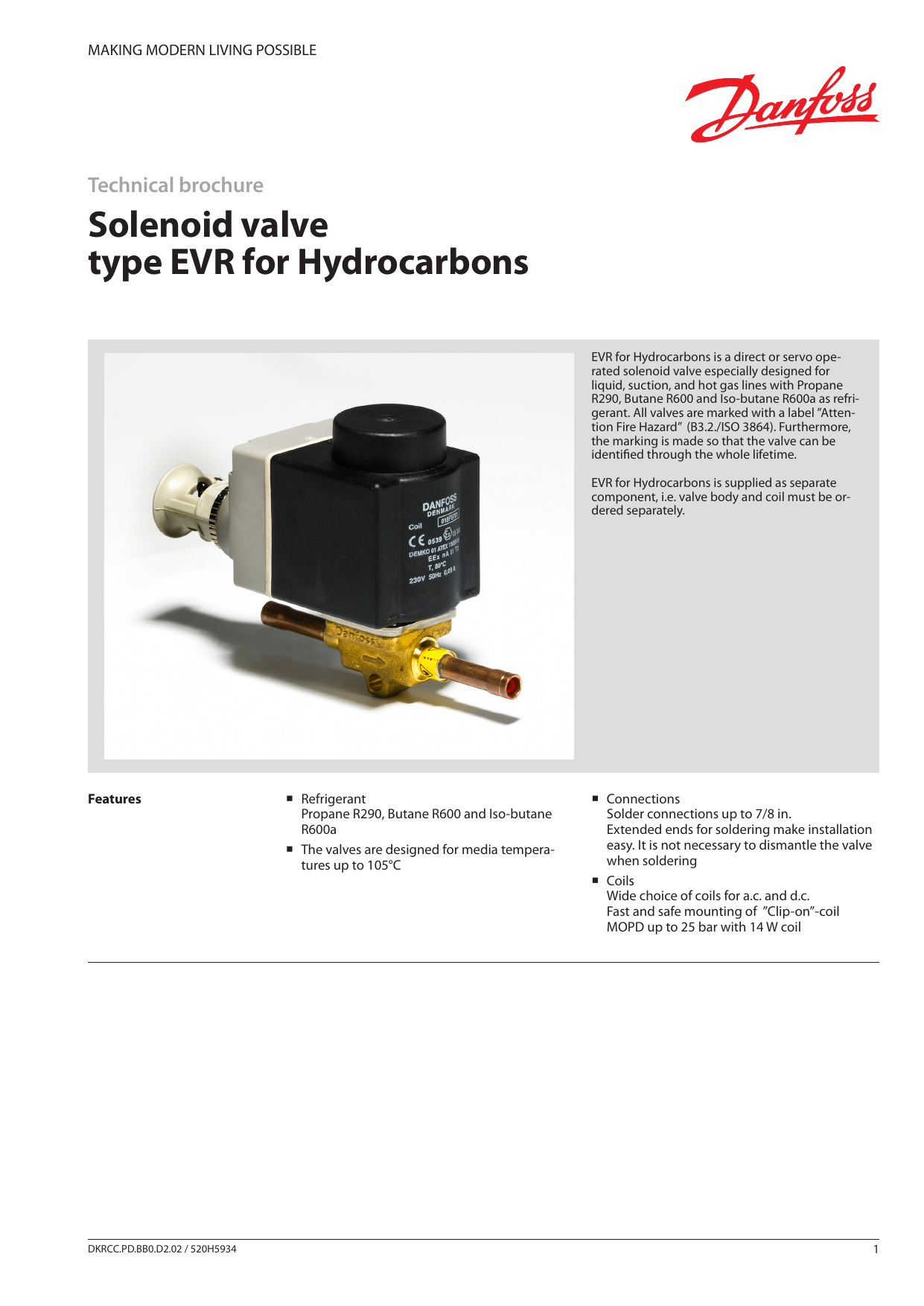 Danfoss Solenoid valve EVR Hydrocarbon Data Sheet | Manualzz