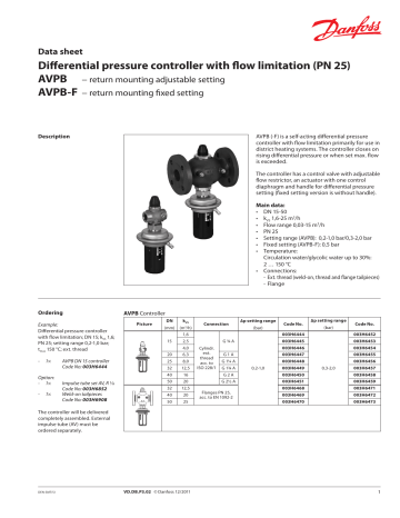 Danfoss AVPB, AVPB-F (PN 25) Data Sheet | Manualzz