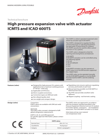 Danfoss High pressure expansion valve, type ICMTS Data Sheet | Manualzz