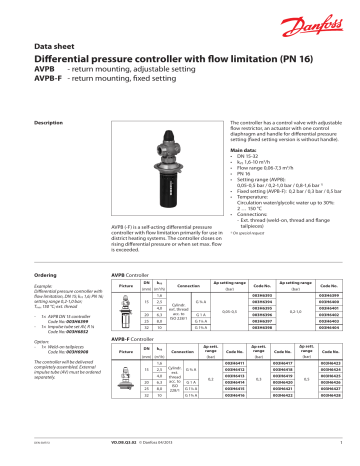 Danfoss AVPB, AVPB-F PN 16 Data Sheet | Manualzz