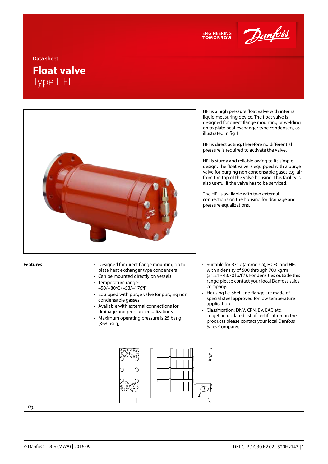 Danfoss High pressure float valve, type HFI Data Sheet | Manualzz