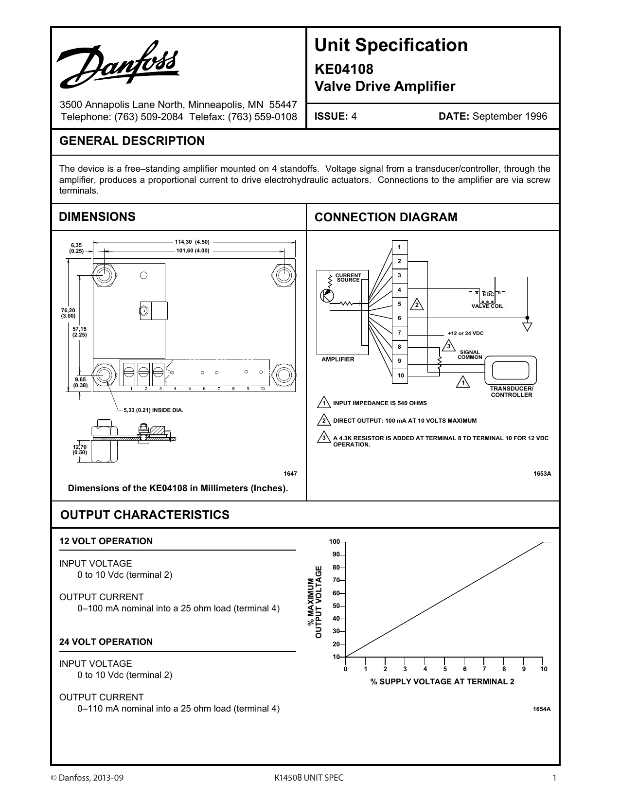 Danfoss KE04108 Valve Drive Amplifier Installation guide | Manualzz