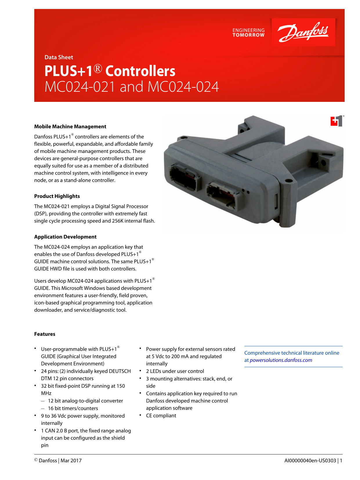 Danfoss PLUS+1® MC024-021 and MC024-024 Controllers Datasheet | Manualzz