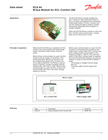 Danfoss ECA 84, M-bus module for ECL Comfort 300 Data Sheet | Manualzz