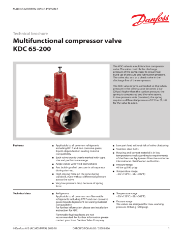 Danfoss Multifunctional compressor valve, type KDC Data Sheet | Manualzz