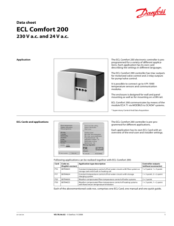 Danfoss ECL Comfort 200 Data Sheet | Manualzz