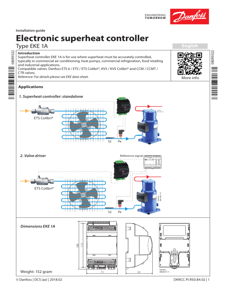 Danfoss Electronic superheat controller, type EKE 1A Installation guide ...
