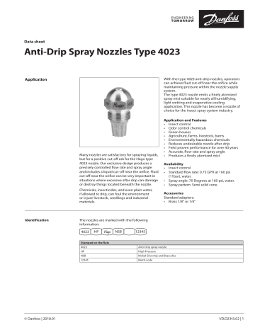 Danfoss Anti-Drip Spray Nozzles Type 4023 Data Sheet | Manualzz