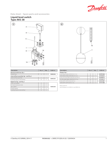 Danfoss Liquid level switch, type AKS 38 Data Sheet | Manualzz