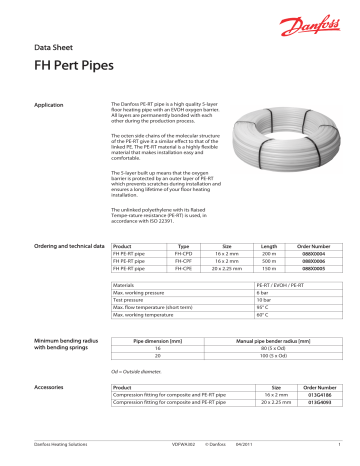 Danfoss FH PE-RT pipes Data Sheet | Manualzz