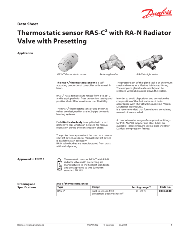 Danfoss Thermostatic sensor RAS-C2 Data Sheet | Manualzz