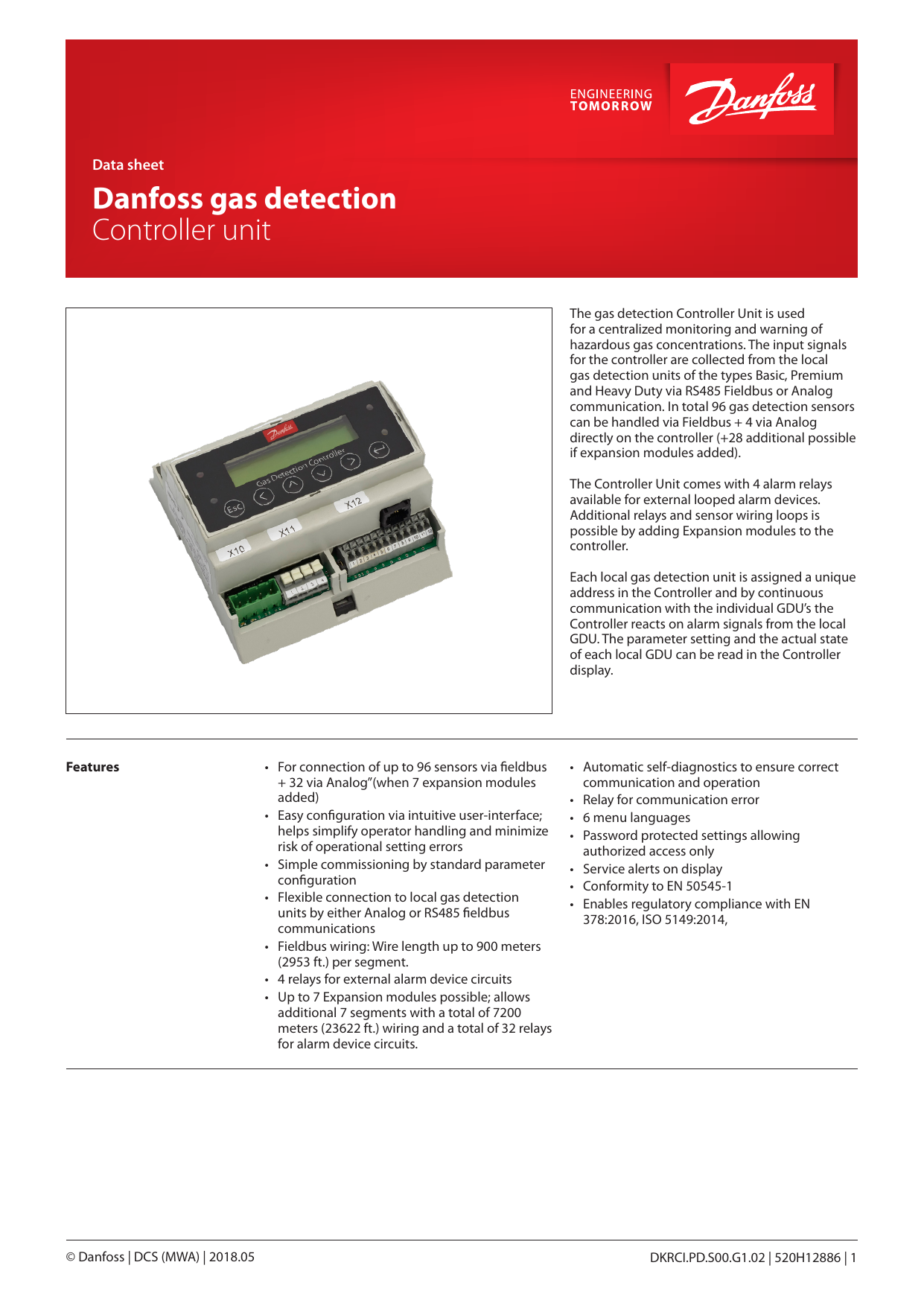 Danfoss gas detection - Controller unit Datasheet | Manualzz