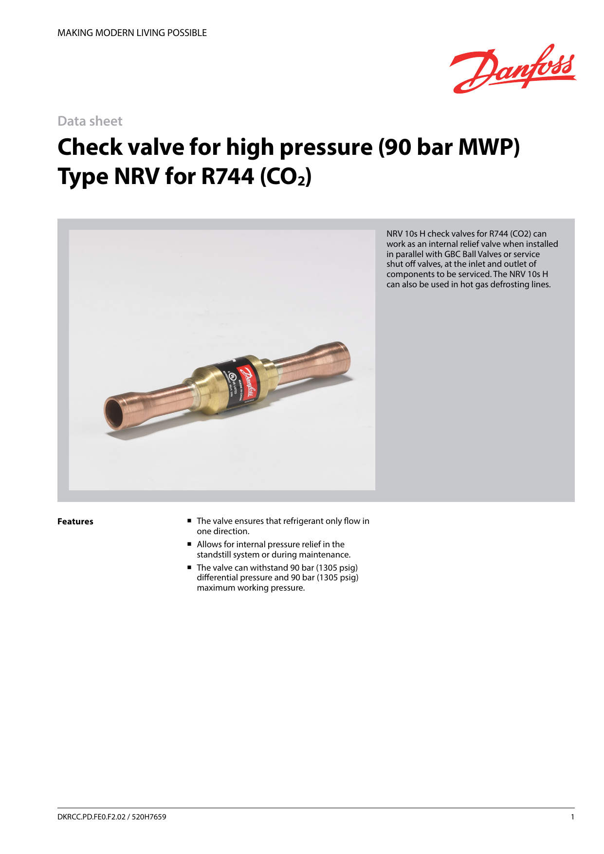 Danfoss Check valve NRV for CO2 Datasheet | Manualzz