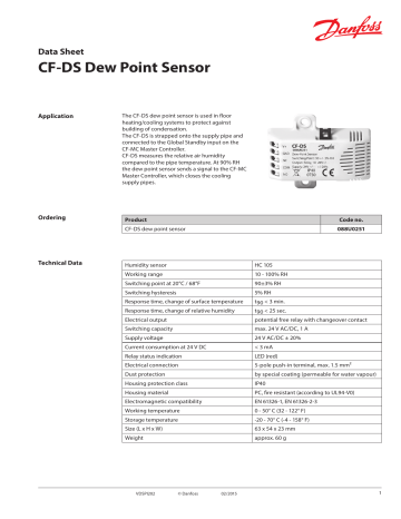 Danfoss CF-DS Dew Point Sensor Data Sheet | Manualzz