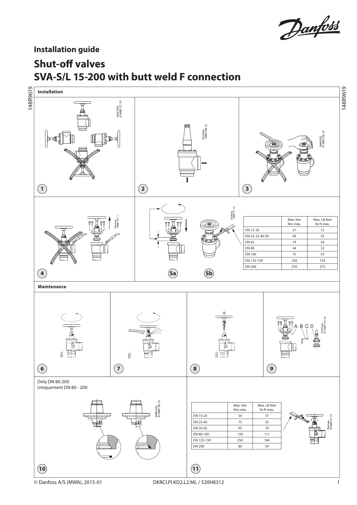 Danfoss Shut-off valves SVA-S and SVA-L 15-200 Installation guide | Manualzz