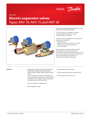 Danfoss Electric Expansion Valve, types AKV 10, AKV 15 and AKV 20 Data ...