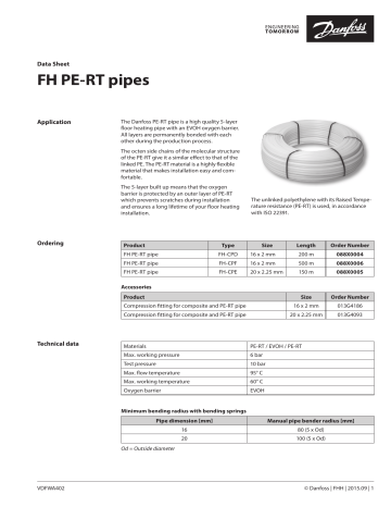 Danfoss FH PE-RT pipes Data Sheet | Manualzz