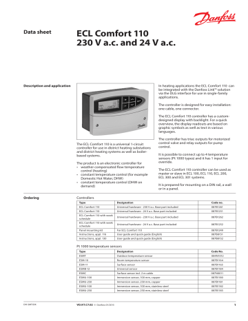 Danfoss ECL Comfort 110 Data Sheet | Manualzz