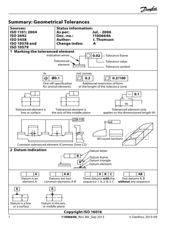 Danfoss Summary Geometrical Tolerances Installation Guide | Manualzz