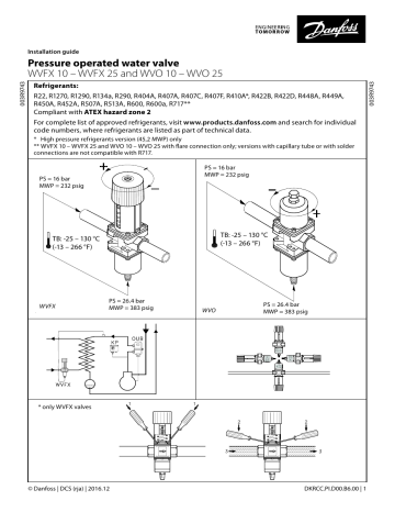 Danfoss Pressure operated water valve, types WVFX 10-25, WVO 10-25 ...