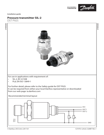 Danfoss DST P92S Pressure transmitter SIL-2 Installation Guide | Manualzz