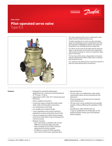Danfoss Pilot-operated servo valve, type ICS Data Sheet | Manualzz